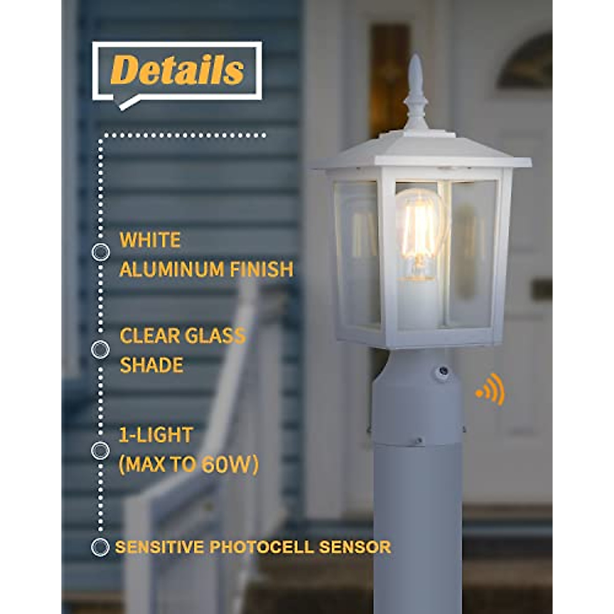 CINOTON Outdoor Post Light Fixture Dusk to Dawn, Exterior Post Lantern Lights IP65 Waterproof with Pier Mount Base, Lamp Garden Post Lights Pole Mount for Patio Pathway Deck Yard Decor Street, White