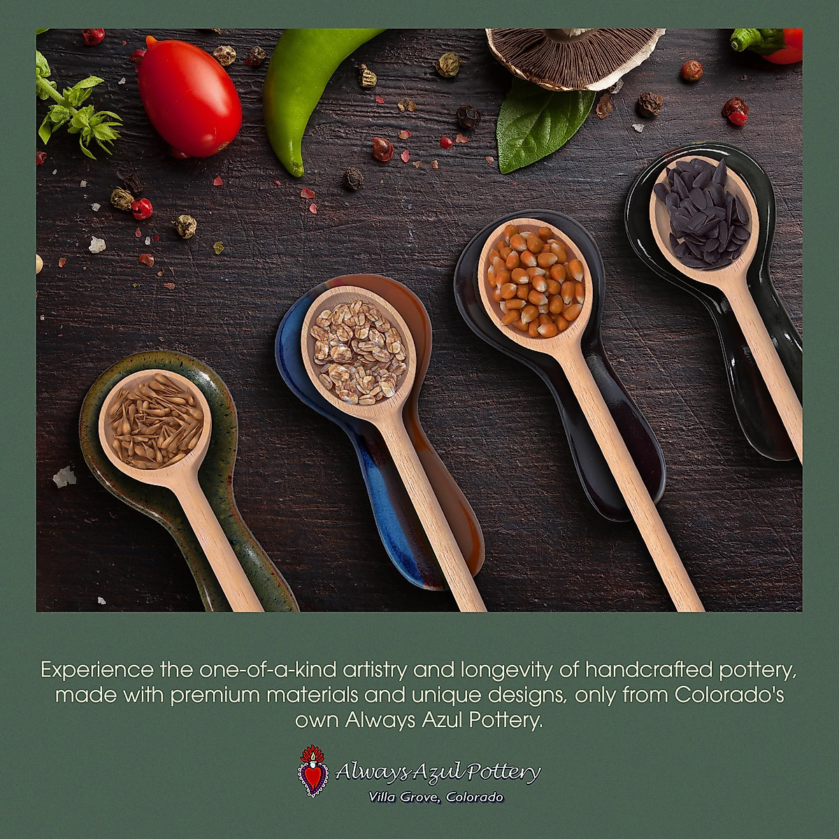 ALWAYS AZUL POTTERY 9.5 Inch Long Spoon Rest in Hummingbird Design and Azulscape Glaze - Handmade Pottery Cookware Accessories - Kitchen Countertop Holder for Giant Spatula, Ladle & More