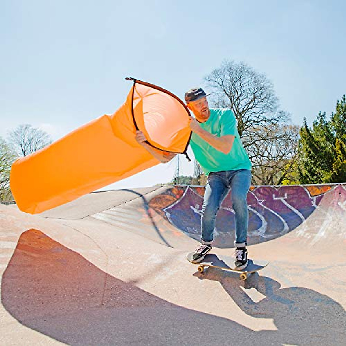 Fatboy Lamzac the Original Version 1 Inflatable Lounger with Carry Bag, Inflatable Couch for Indoor or Outdoor Hangout or Lounge Air Chair - Aqua Blue