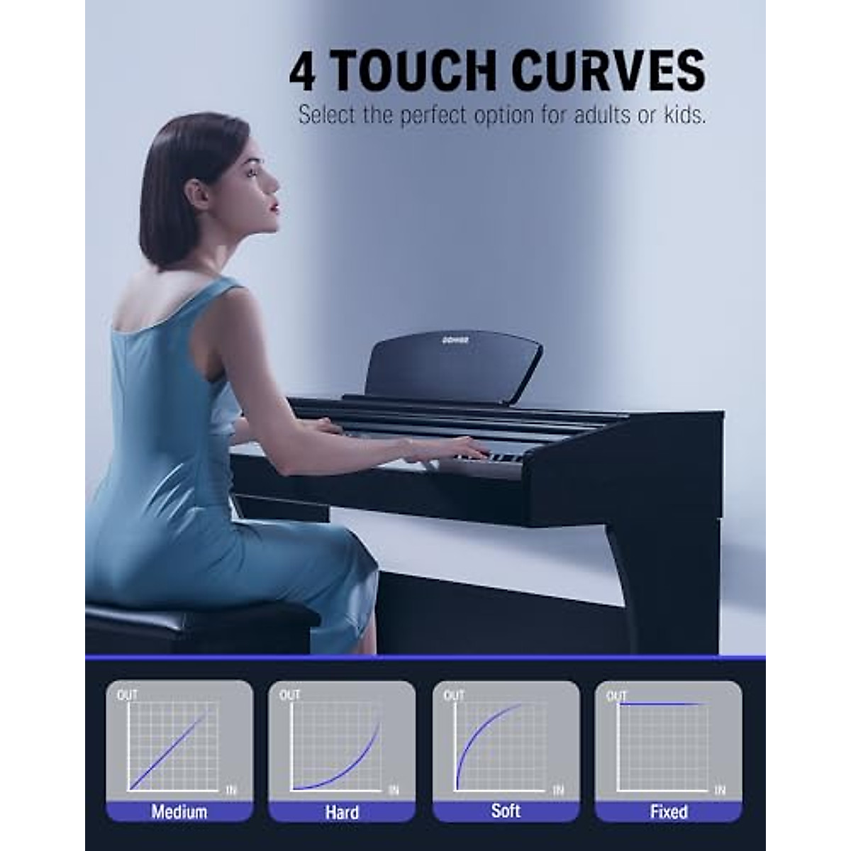 Donner DDP-300 Digital Piano with 88 Graded Hammer Action Weighted Keys, Record, Bluetooth, 10 Voices, 4 Reverb, Speakers, Professional Full Fize Key Keyboard Electric Dark Rose