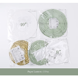 luckylibra Baby Shower Decorations,Welcome Baby Banners Paper Lantern Paper Flower Pom Poms（Sage Green Gold White）