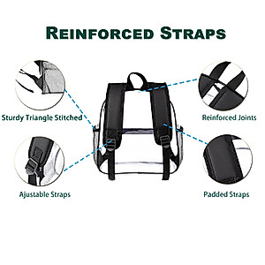 Keepcross Stadium Approved Clear Backpack 12x12x6 for Festival Games Sporting Events Concerts,Small Clear Mini Backpack with Reinforced Straps for Women Girls Men,Black