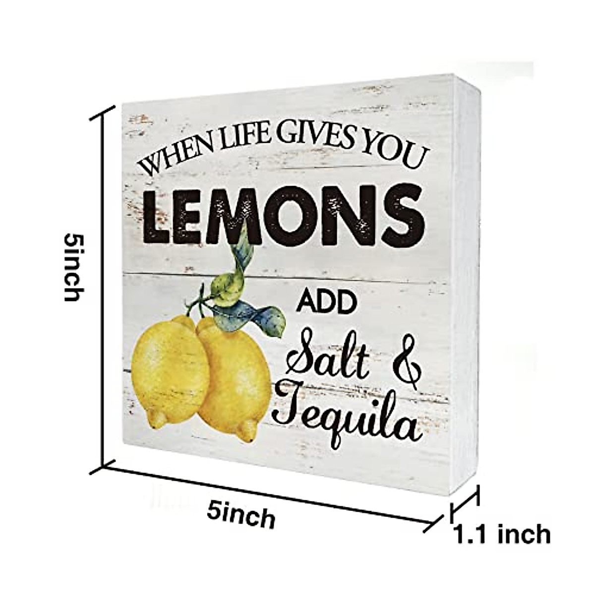 When Life Gives You Lemons Wooden Box Sign Desk Decor Rustic Lemon Wood Block Plaque Box Sign for Home Living Room Office Shelf Table Decoration (5 X 5 Inch)
