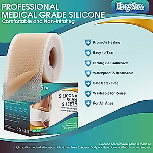 (1.6" x 150" Roll-3.8M) Professional Silicone Scar Sheets - Scars Removal Treatment - Reusable Silicone Scar Strips Type for Keloid, C-Section, Surgery, Burn, Acne et