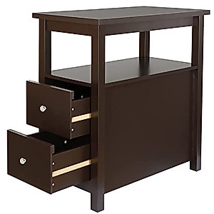 ZENY Narrow End Table Side Table with Drawer and Open Shelf Sofa Table for Living Room Bedroom, Small Table for Bedside, Espresso
