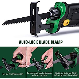 POPOMAN Cordless Brushless Reciprocating Saw, with 20V 4.0Ah Battery, 1-1/8"(28mm) Stroke Length, 0-2500 SPM Variable Speed, 2 Blades for Metal & Wood Cutting, Tree Trimming- MTW200B