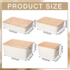 Suzile 6 packs Plastic Storage Bins with Bamboo Lids Stackable Storage Containers for Organizing, with Labels and Marker Document Paper Storage(Medium Large)