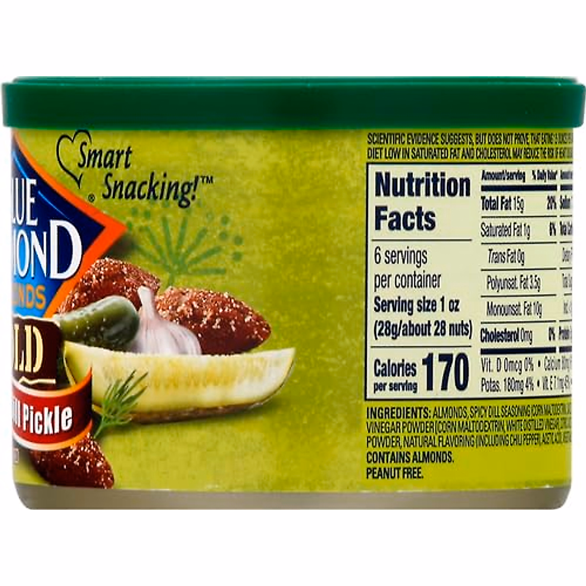 Blue Diamond Almonds Spicy Dill Pickle Flavored Snack Nuts, 6 Oz Resealable Can (Pack of 1)