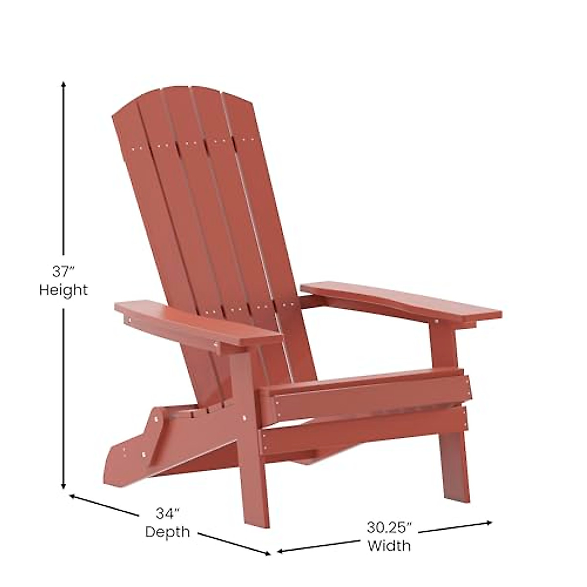 Flash Furniture Charlestown Commercial Folding Adirondack Chair - Red - Poly Resin - Indoor/Outdoor - Weather Resistant