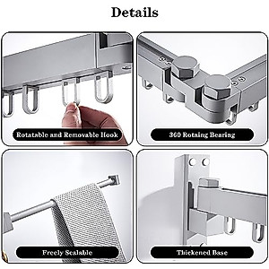 Bakala Retractable Clothes Drying Rack, Wall Mounted Space Saver Heavy Duty Laundry Clothes Hanger Rack with Towel Bar, Collapsible Clothes Dry Racks for Balcony, Mudroom, Bedroom