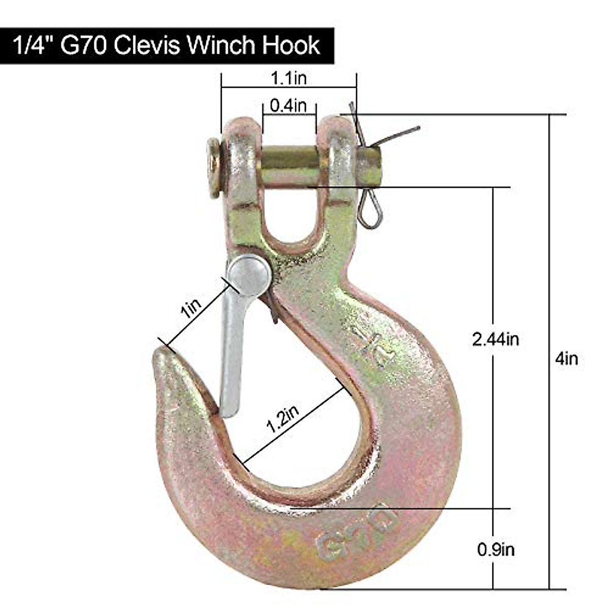4PCS 1/4-Inch Forged Steel Clevis Slip Hook with Safety Latch, G70 Heavy Duty Towing Winch Hook for Trailer Truck Transport