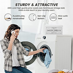 Dryer Sheet Holder with Hinged Lid - Rustic Farmhouse Dryer Sheet Dispenser Container Laundry Room Decor, Fabric Softener Dispenser for Laundry Organization/Storage,Non-Slip Bottom,White