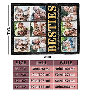 Personalized Best Friend Blanket Gifts for Women, Best Friend Birthday Gifts, Custom Friendship Blanket with Photos for Besties BFF Friends Birthday, Personalized Collage Blanket
