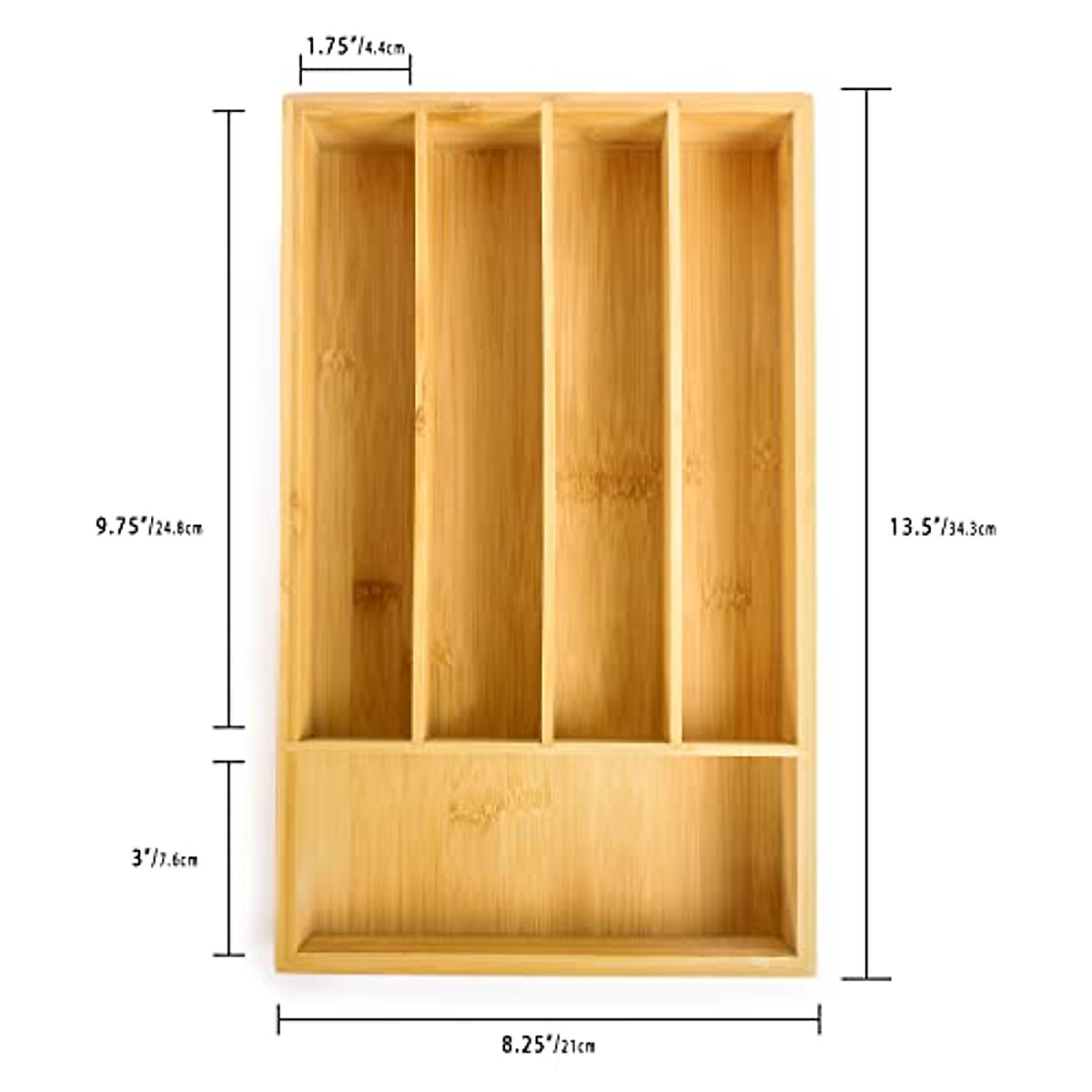 BergHOFF Bamboo Flatware Organizer 5-slot, 13.5" x 8.25", Natural, Fit in any size of drawer, great for spoons, forks, knives, scissors, peelers, chef tools