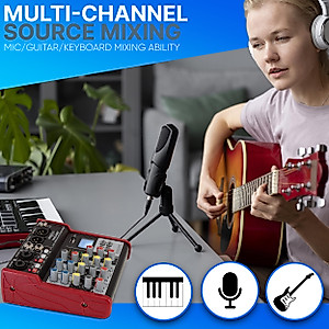 PYLE Studio Audio Sound Mixer Board - 4 Channel Bluetooth Compatible Professional Portable Digital DJ Mixing Console with USB Mixer Audio Interface - Mixing Boards For Studio Recording - PMXU48BT