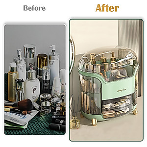LZDMY Makeup Organizer and Storage, Cosmetics Organizer Box for Countertop with Lid & Drawers, Cosmetics Skincare Organizers Box with Waterproof & Dustproof Cover for Bedroom