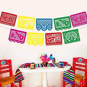 FUTUREPLUSX Mexican Party Banner, 18 Feet Plastic Day of The Dead Papel Picado Banner Cinco De Mayo Decorations Mexican Fiesta Garland for Party Supplies