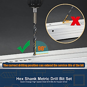 Hex Shank Metric Drill Bit Set - 13 PCS (1.5mm-6.5mm), Quick Change High Speed Steel Drill Bits for Impact Driver for Aluminum Alloy/Metal/Steel/Wood/Plastic
