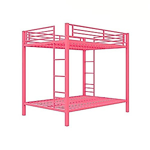 DHP Full over Full Bunk Bed for Kids, Metal Frame with Ladder (Pink)