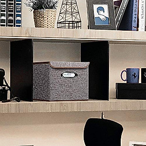 BeigeSwan Storage Bin [Set of 4] Linen Fabric Foldable Container with Lid, Collapsible Organizer Boxes Cubes ¨C 10 x 10 x 10 Inches (Gray)