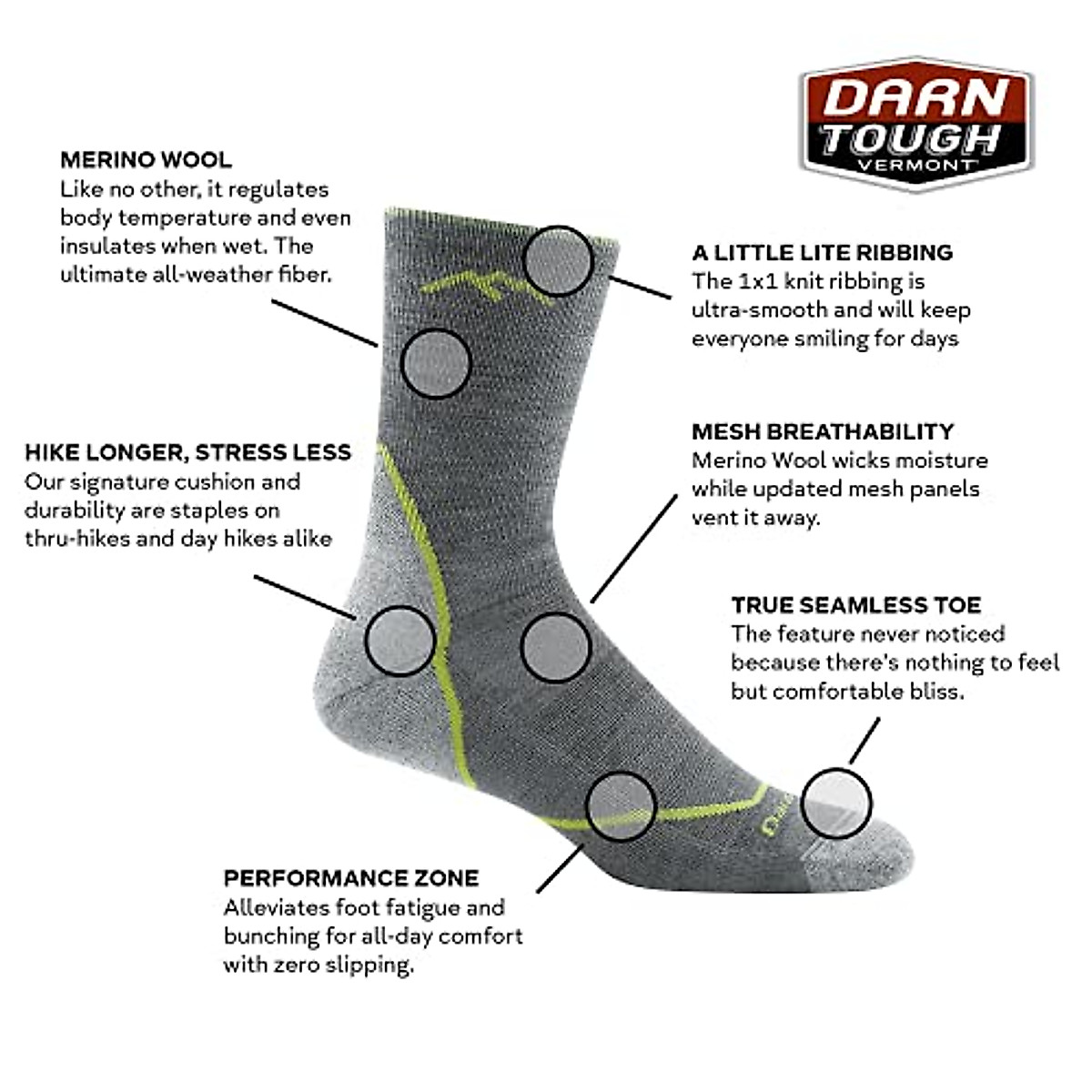 Darn Tough Men's Light Hiker Micro Crew Lightweight with Cushion Sock (Style 1972) - Black, Large