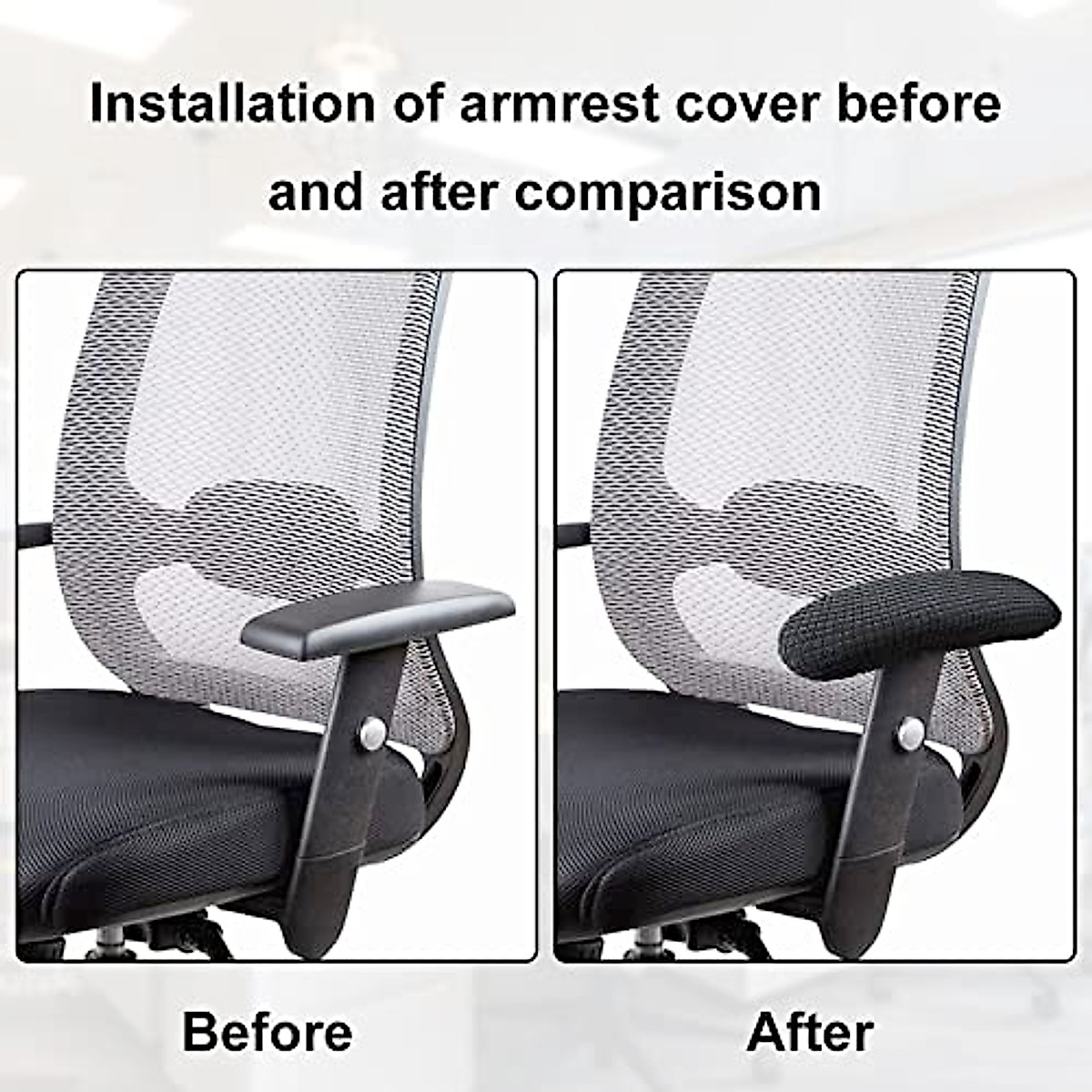 Betinyar 4 Pieces Removable Office Chair Armrest Slipcovers, Elastic Office Chair Arm Covers, Washable Office Chair Armrest Cover Pads, Stretch Armrest Cover (Black)