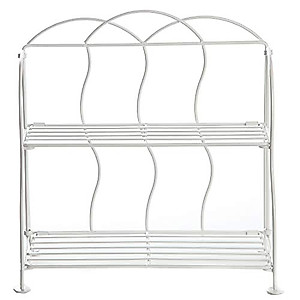 Lily's Home Metal Countertop Wire Shelf Rack, Great for Household Items, Kitchen Organizer, Bathroom Storage and More. Foldable. White (2-Tier)