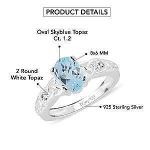 925 Sterling Silver Sky Blue White Topaz Statement November Birthstone Ring For Women Jewelry Size 7 Cttw 1.2 Unique Birthday Gifts for Women