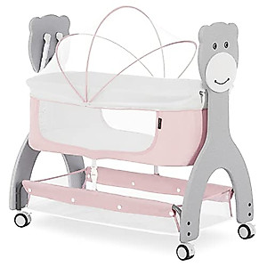 Dream on Me Cub Portable Bassinet in Pink, Multi-Use Baby Bassinet with Locking Wheels, Large Storage Basket, Mattress Pad Included, JPMA Certified