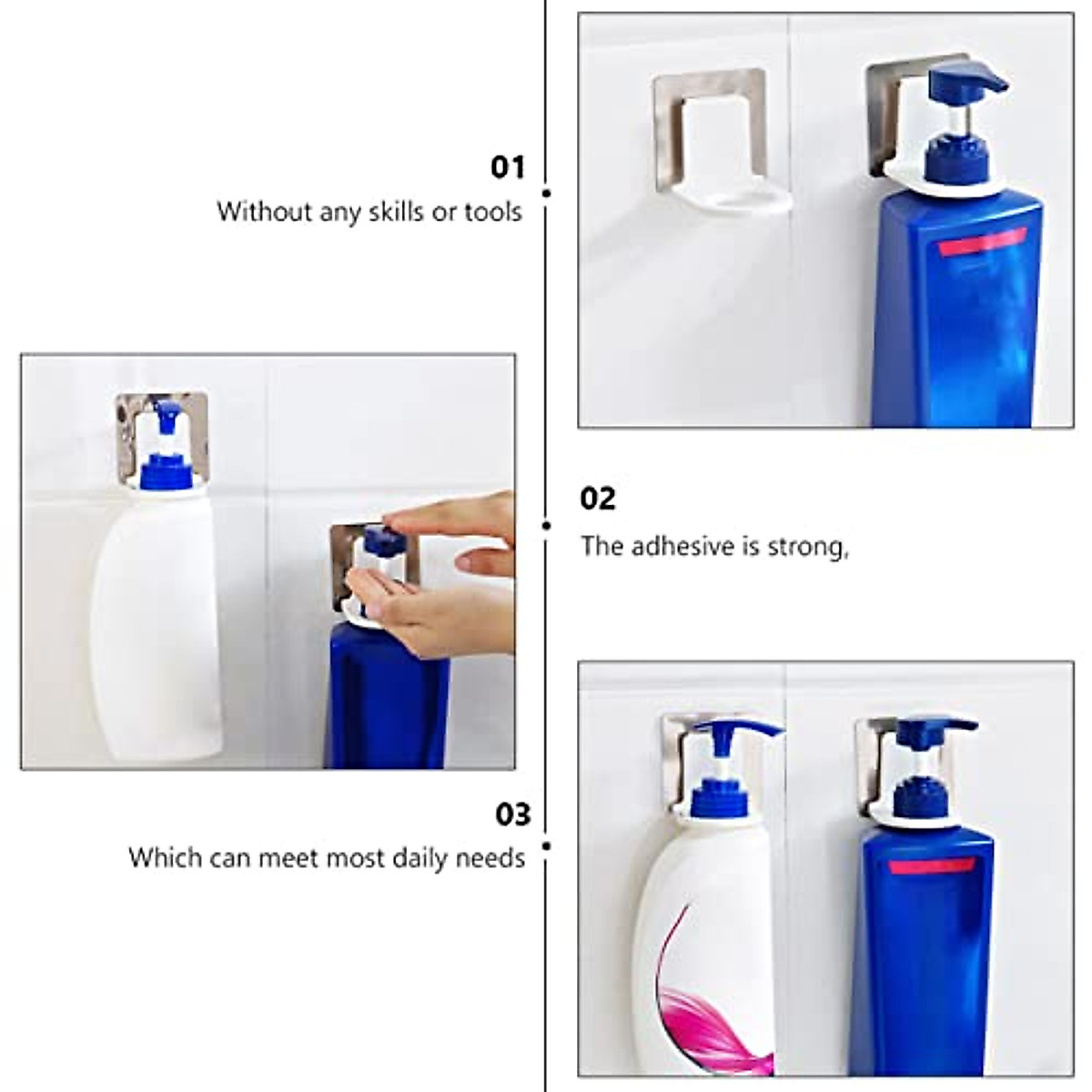 Angoily Shower Bracket Holder Type Shelf Free Toilet Bottle Shampoo Liquid Bathroom Rack Hook Hand Storage Home Kitchen Gel Seamless Punch for Suction Mounted Adhesive Self Wall