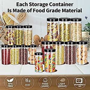 AEGISMILE PLastic jars with lids 32 OZ & 16 OZ 24 pack Clear Storage Jars Containers with Airtight Black Plastic Screw On Lids Cylinder Large Round Jars