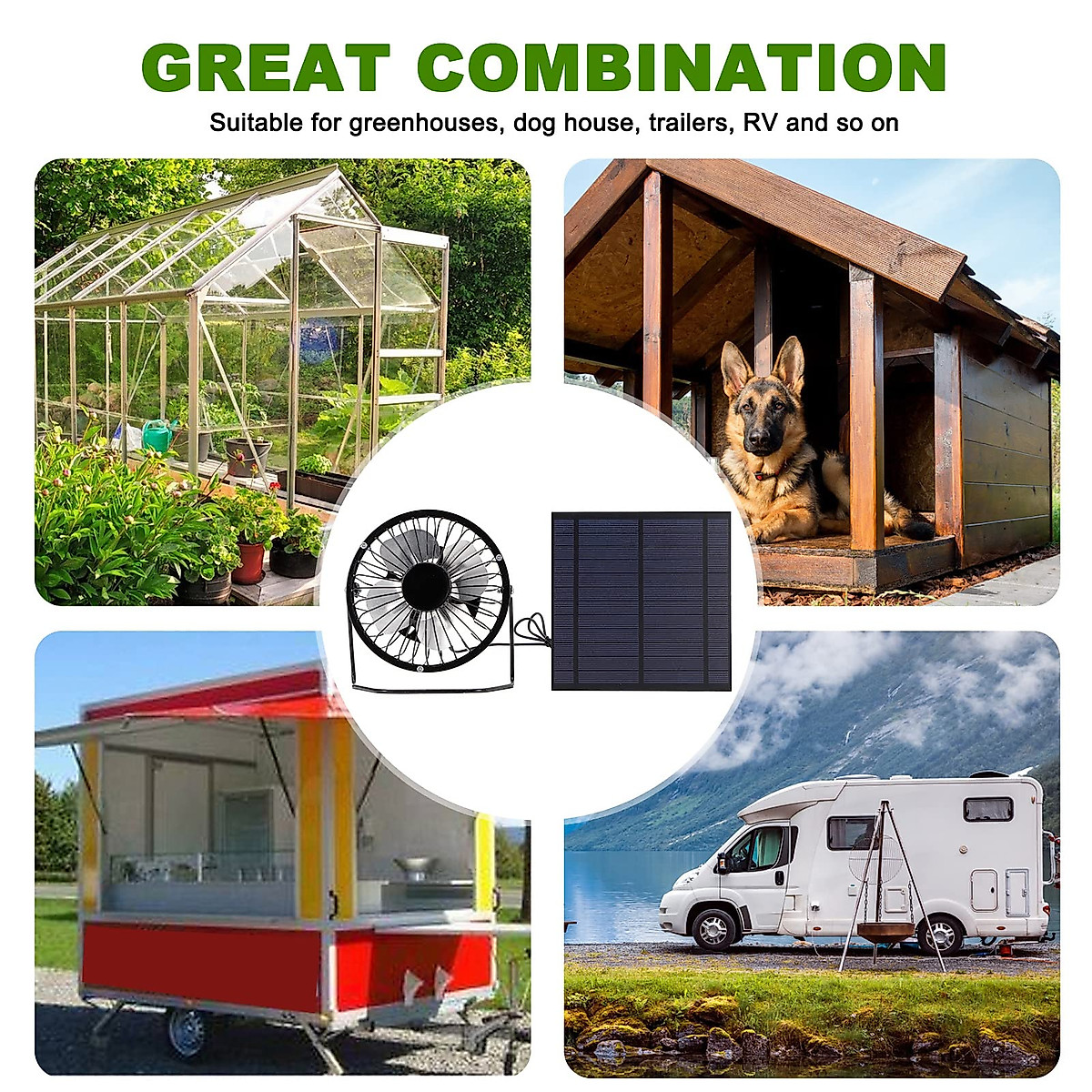 Ejoyous Solar Panel, 5W Solar Powered Fan Mini Cooling Exhaust Fan Photovoltaic Solar Panel Fan Set for Greenhouse Home Chicken House Cooling