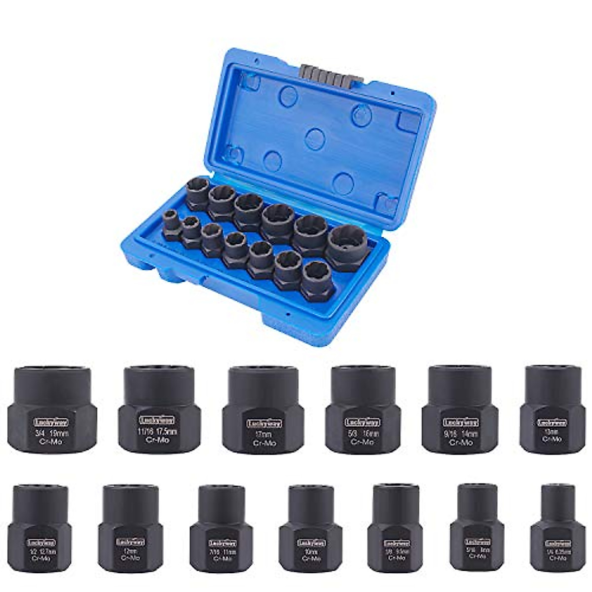 Luckyway 13-Piece Impact Bolt & Nut Remover Set, Nut Extractor Socket, Bolt Remover Tool Set