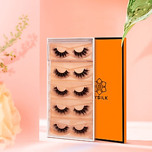 DYSILK Eyelashes Mink Lashes Fluffy - Fluffy Lashes 5 Pairs 6D Faux Mink Eyelash False Eyelashes Natural Look Lashes That Look Like Extensions Wispy Eyelashes Strip Lashes Eye Lashes | Fluffy-16mm