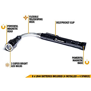 Magnelex Magnetic Pickup Tool - Stocking Stuffers for Men - Christmas Gift for Dad, Husband, Son. Unique Gift and Stocking Stuffer Idea. Telescoping Magnet Stick with LED Lighted Head & Magnetic Base