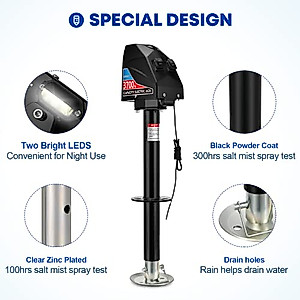 Kohree Electric Trailer Jack 3700lbs, Heavy Duty RV Electric Power Tongue Jack Max 4000lbs for Travel Trailer A-Frame Camper, with Drop Leg & Weatherproof Jack Cover, 22" Lift, 12V DC Black