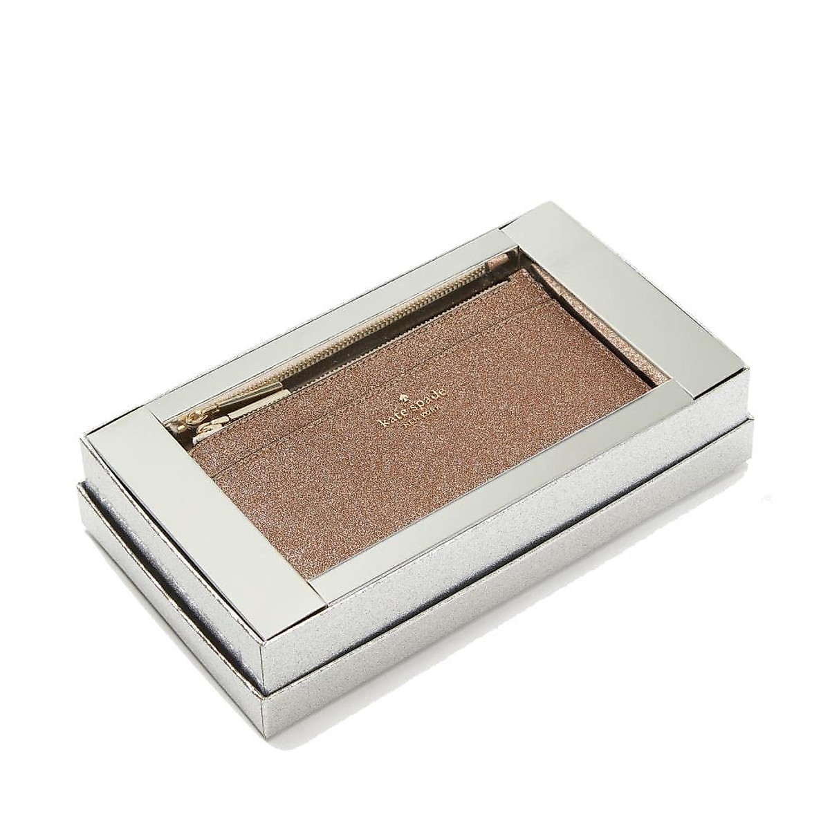 Kate Spade Wallet for Women Shimmy Boxed Large Slim Card Holder Glitter, Rose gold