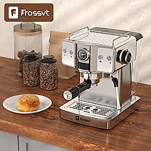 Frossvt Espresso Machine, 20 Bar Espresso Maker with Milk Frother Steam Wand for Latte and Cappuccino, Stainless Steel Coffee machines with 1.8L/60oz Water Tank for home, Sliver Coffee maker
