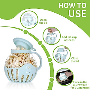 MMUGOOLER Glass Microwave Popcorn Popper, 2.25QT Original Popcorn Jar with Silicone Lid, BPA Free, Dishwasher Safe- blue