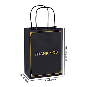 Sdootjewelry Thank You Gift Bags 20 Packs, Small Gift Bags with Handles, Gold Foil Thank You Bags for Business Small 5.9''×3.1''×8.1'', Black Gift Bag for Birthday Wedding Party Shopping