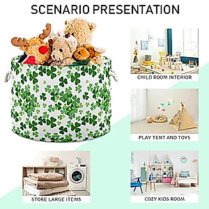 senya St. Patrick's Day Storage Basket St. Patrick's Day Lucky Clover Shamrocks for Toys Clothes Storage Bin Box Laundry Hamper Organizer Bag with Handles