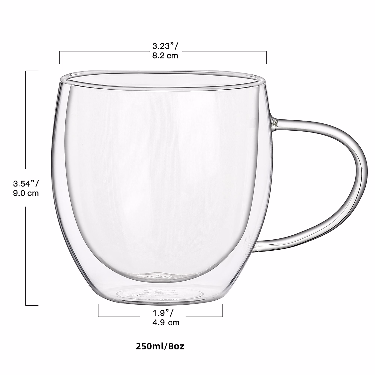 JNSMFC Double Walled Glass Coffee Mugs with Handle,4-Pack 8oz Insulated Glass Coffee Mugs Set,Clear Glass Coffee Cups for Espresso, Latte, Cappuccino,Wine,Tea Bag, Hot Beverage(Extra Spoons)