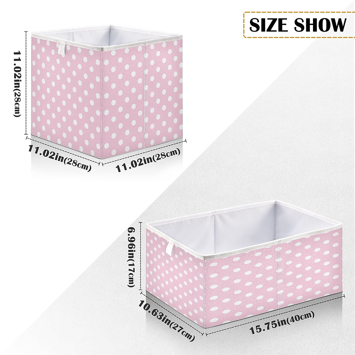 Kigai Polka Dot Pink Cube Storage Bins - 11x11x11 In Large Foldable Storage Basket Fabric Storage Baskes Organizer for Toys, Books, Shelves, Closet, Home Decor