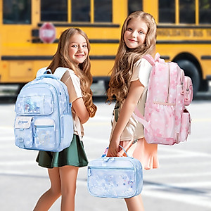 Wraifa Backpack For Girls, Preschool Girl Backpacks Kindergarten Bookbags Elementary Cute School Bags Set with Lunch Bag (Small, Heart Purple)