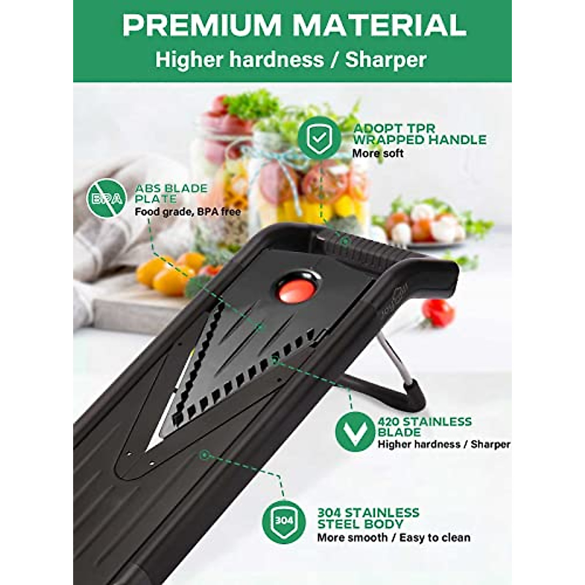 JOYHILL V-Blade Mandoline Slicer - Premium Stainless Steel Vegetable Chopper with 5 Blades, Safety Gloves, and Easy-to-Clean Design