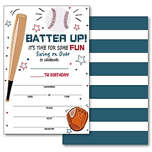 Grace Yonks Baseball Invitation, Baseball Invites, 20 Invitations and Envelopes, Birthday party Invitations, Birthday Party Supplies.(015)