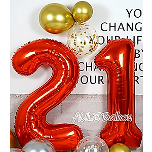 AULE 40 Inch Big Red Foil 21 Number Balloons for Women Large 21st Happy Birthday Decorations Giant Huge Helium Mylar 12 Anniversary Party Decor