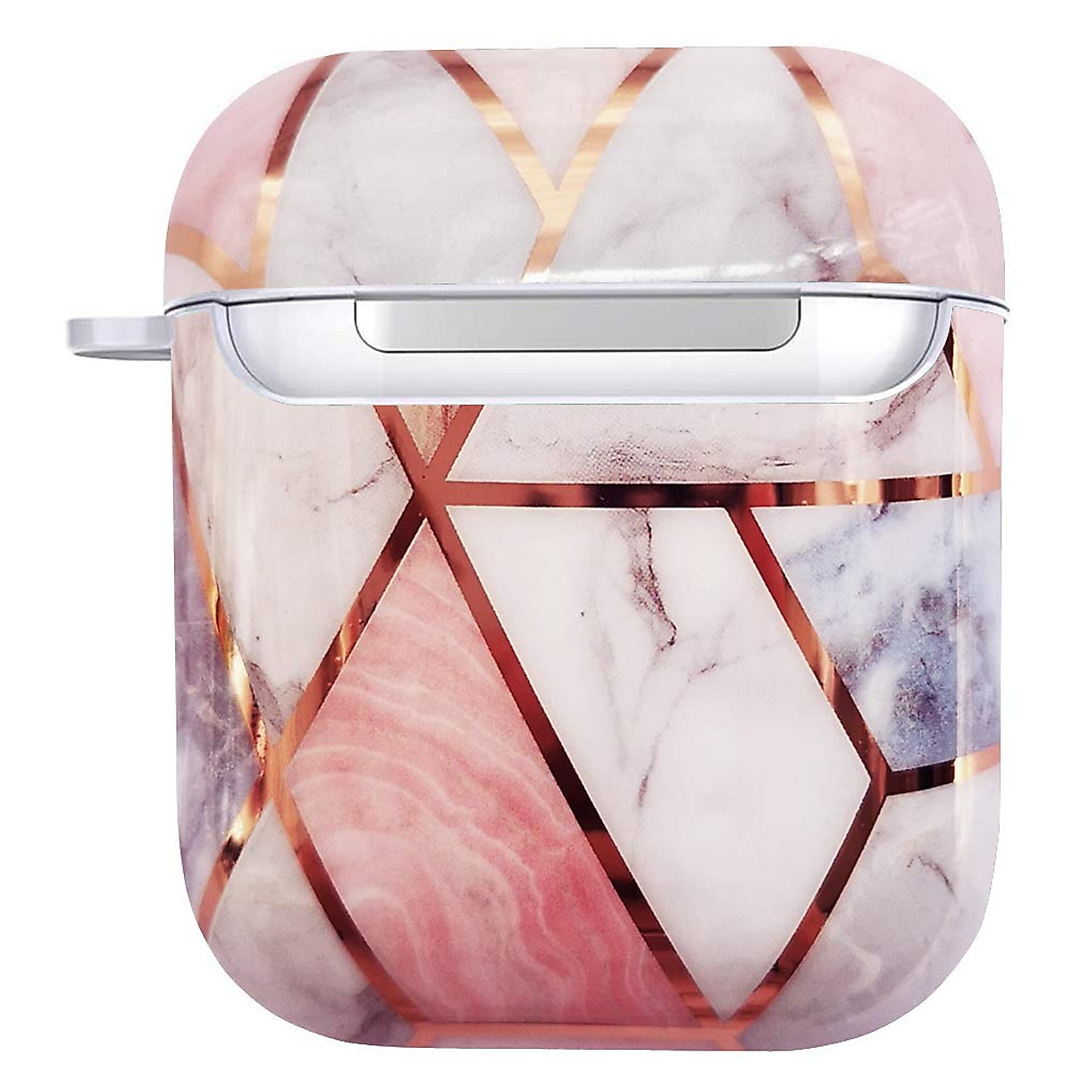 Qokey Compatible with Airpods Case,Bling Marble Soft Silicone Case Cover Wireless Charging Case Portable & Shockproof Women Girls Men with Carabiner Protective Case for AirPods 1 & 2,Rose Gold Marble