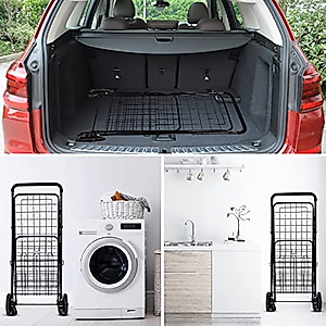 siffler Shopping Cart with 360° Rolling Swivel Wheels for Groceries Utility Shopping Cart with Double Basket Folding Portable Cart Saves Space with Adjustable Handle Height for Grocery Laundry Luggage