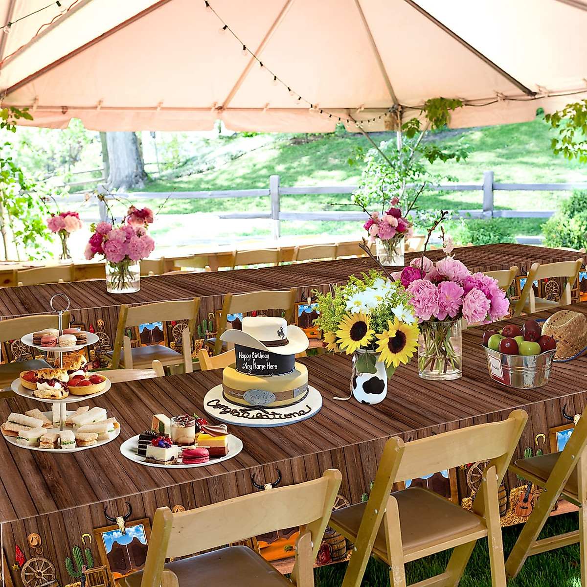 Hegbolke 2 Pack Western Tablecloths - Western Birthday Table Cover Wild West Theme Saloon Yeehaw Scene Setters Tablecloth for Western Theme Baby Shower Birthday Party, 86.6 x 51.2 Inch